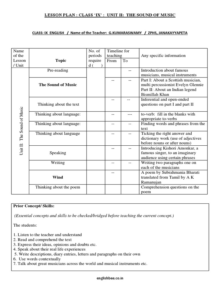 9th Eng Unit 2 Lesson Plan | PDF | Reading Comprehension | Cognitive ...