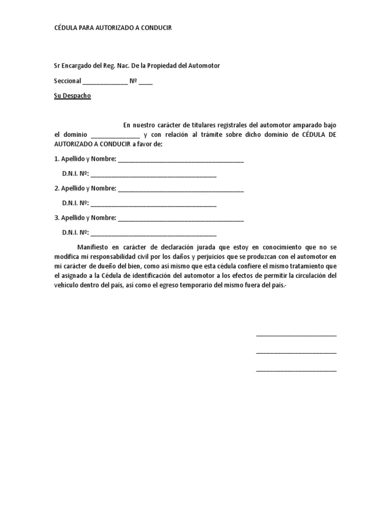 Autorizacion para Autorizado A Conducir | PDF
