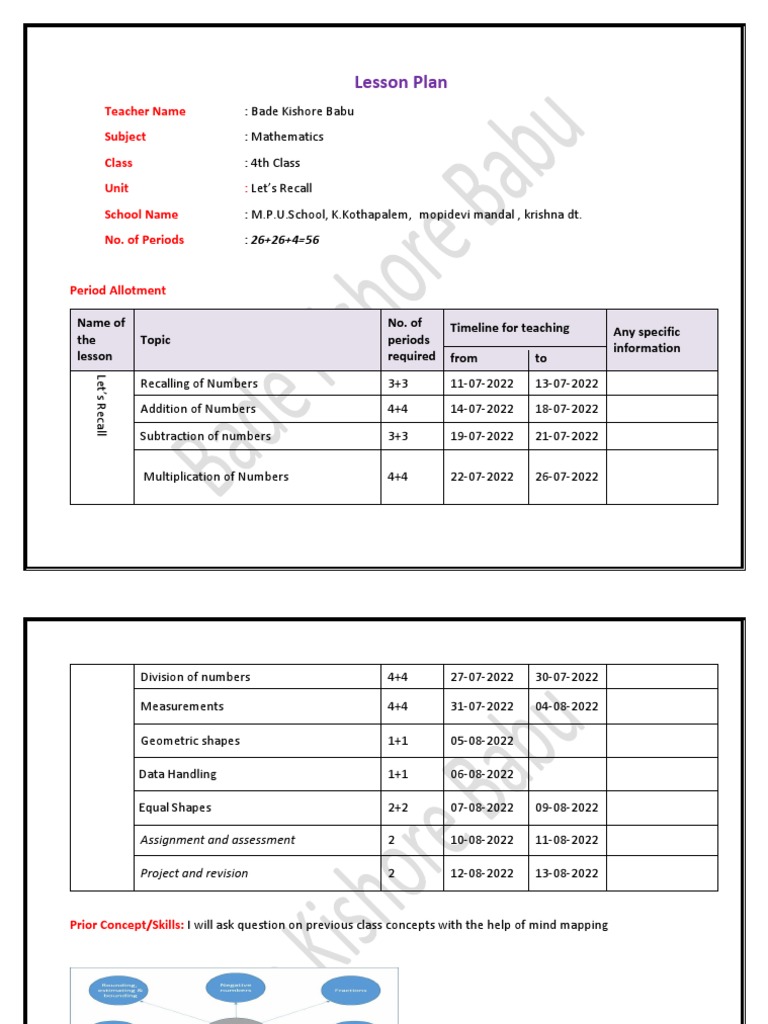 4th Mathematics - Let, S Recall - Lessson Plan | PDF | Lesson Plan | Cognition