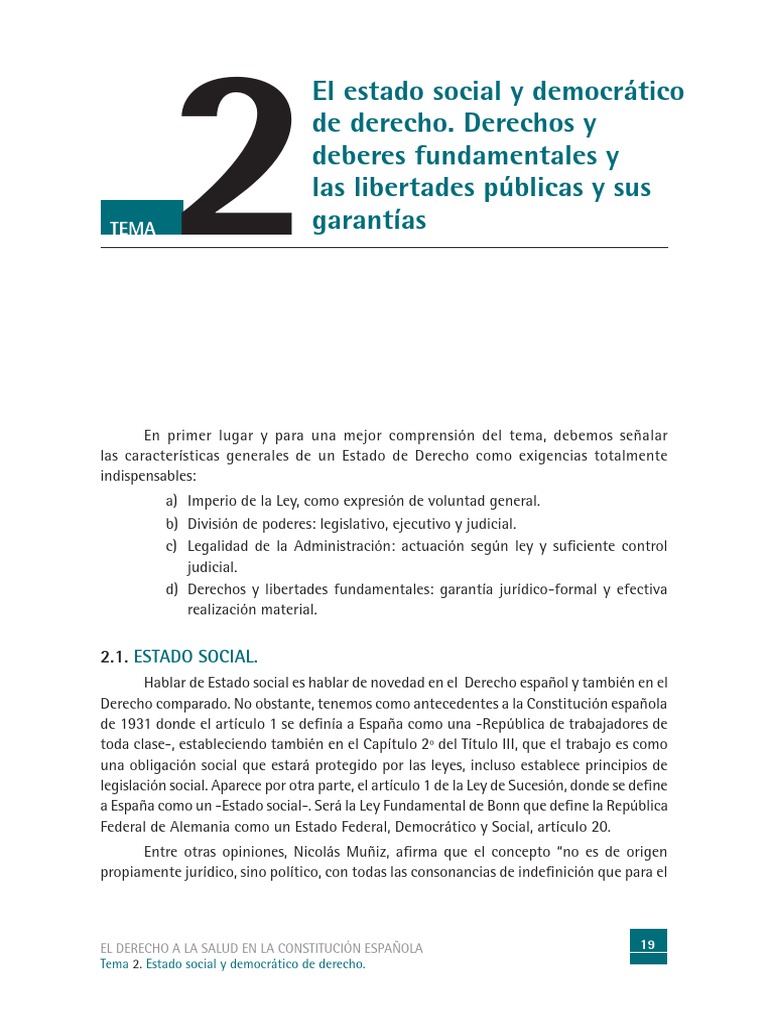 El Estado Social y Democrático de Derecho. Derechos y Deberes Fundamentales y Las Libertades ...