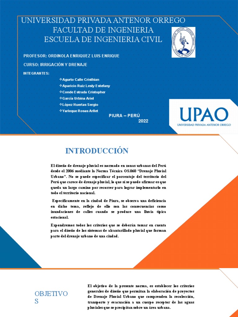 Norma Os 060 Drenaje Pluvial Urbano | PDF | Alcantarillado | Drenaje