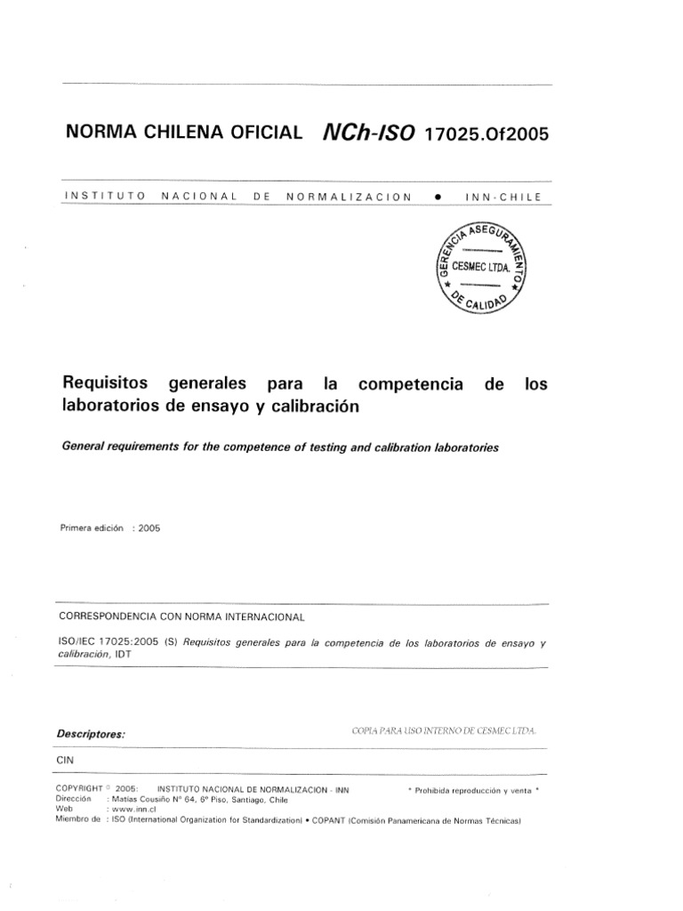 NCH ISO 17025 Of2005 | PDF