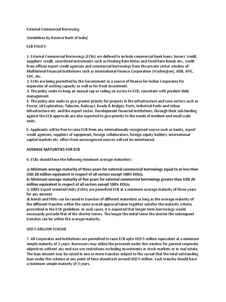 Guidelines on External Commercial Borrowings by Reserve Bank of India ...
