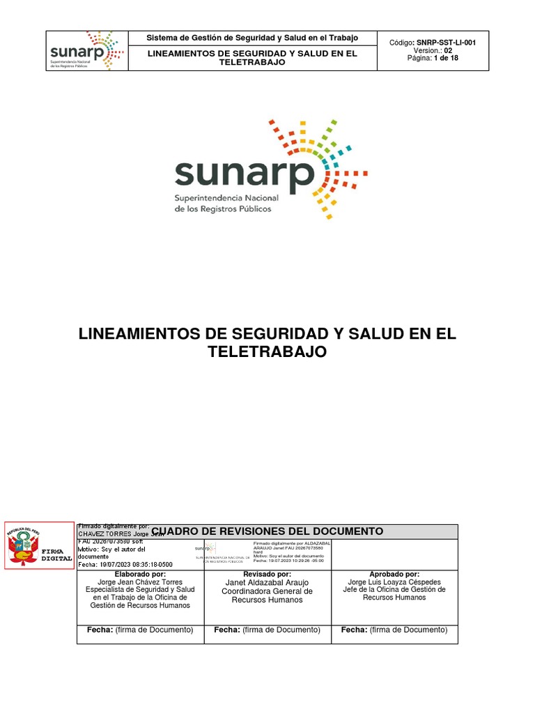 SNRP-SST-LI-001 Lineamiento de Seguridad y Salud en El Teletrabajo V2 ...