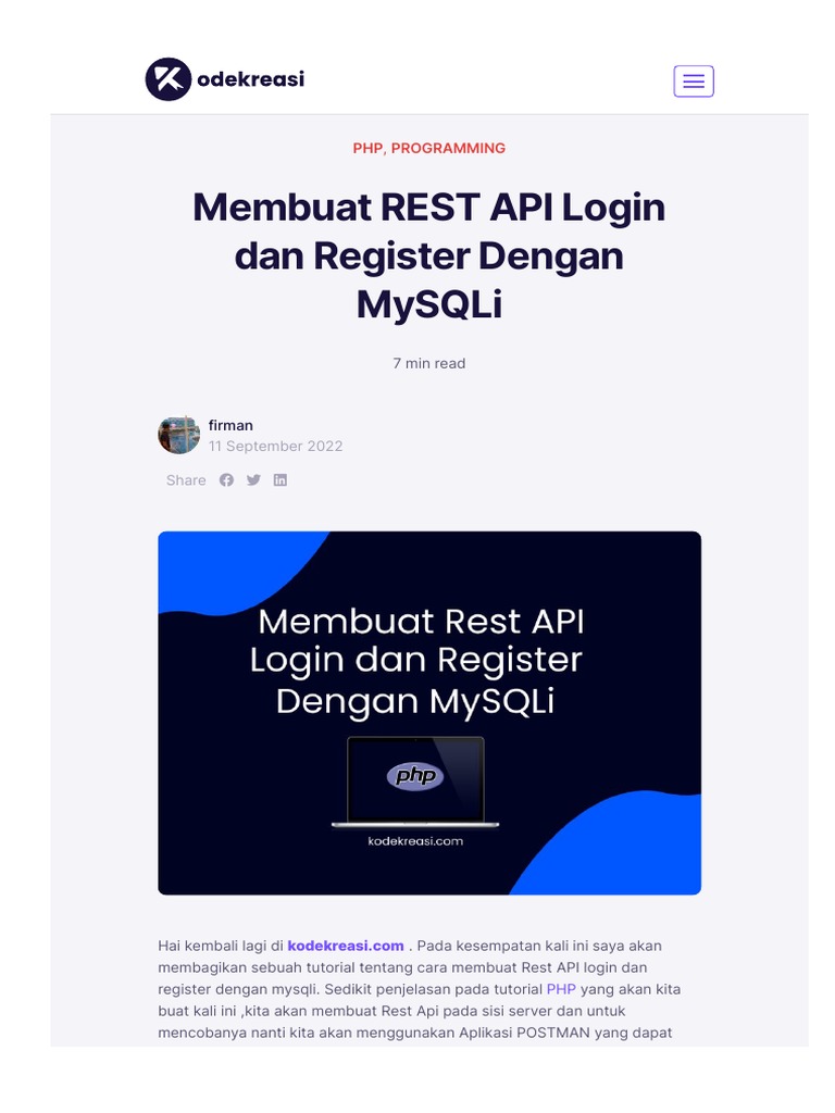 Kodekreasi Com Membuat Rest Api Login Dan Register Dengan Mysqli Pdf