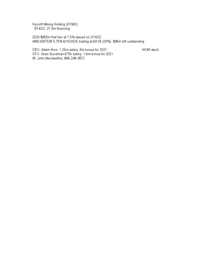 Hycroft Mining Financial Overview | PDF | Financial Economics | Business