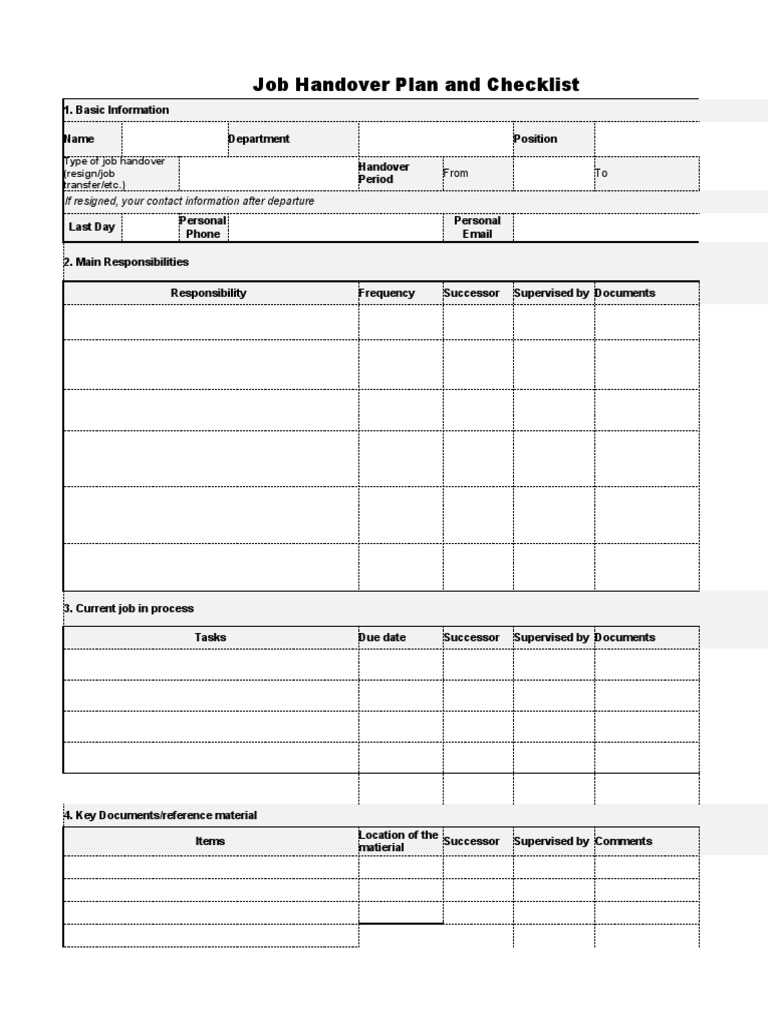 Job Handover Plan and Checklist | PDF