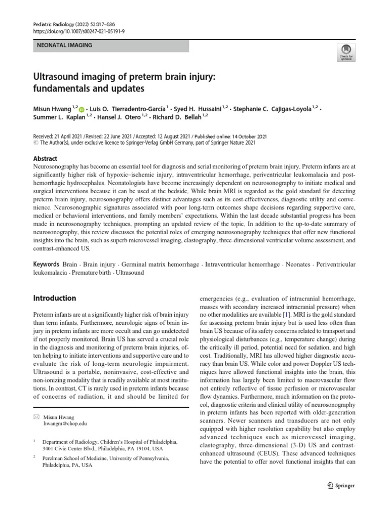 Ultrasound Imaging of Preterm Brain Injury | PDF | Medical Imaging ...
