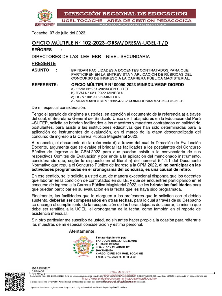 Oficio Mult #102-2023-Facil Postul Secundaria | PDF