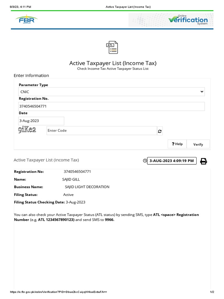Active Taxpayer List (Income Tax) | PDF