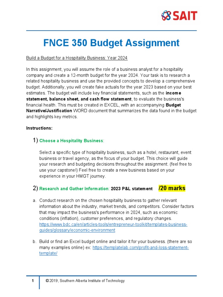 FNCE 350 - Budget Assignment FS | PDF | Revenue | Income Statement