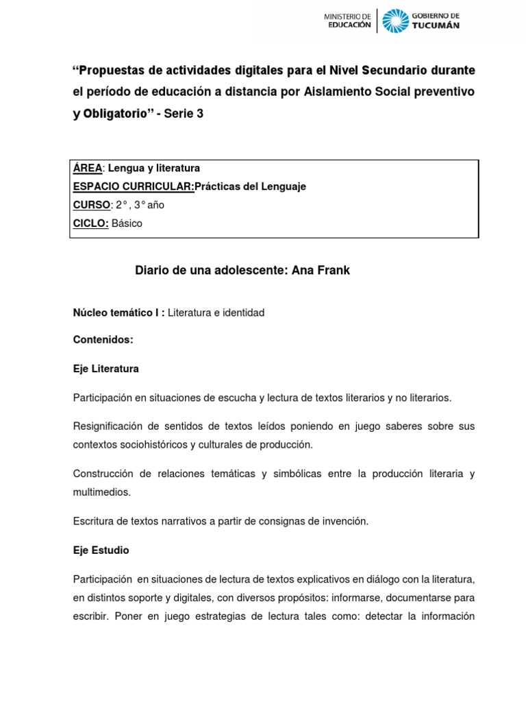 Diario de Una Adolescente Ana Frank Actividades | PDF | Anne Frank
