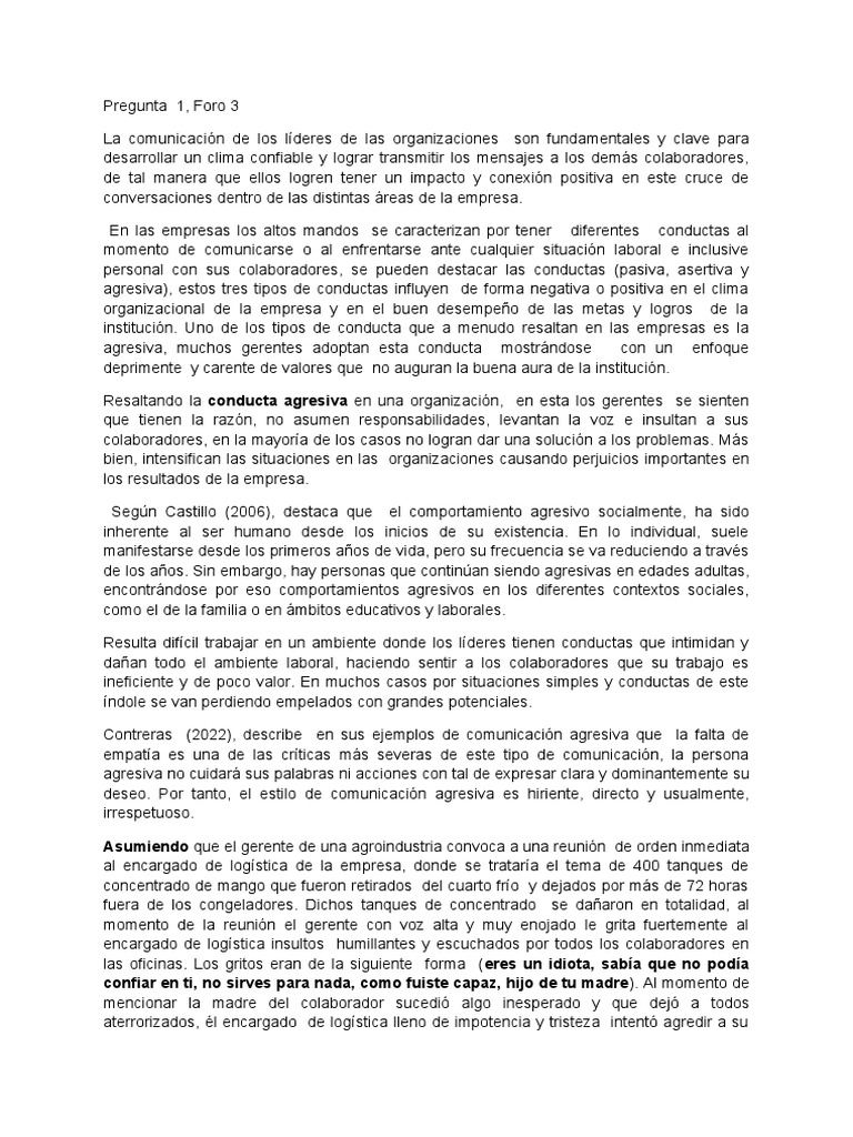 Conductas de Comunicacion, Foro 3 | PDF | Comportamiento | Business