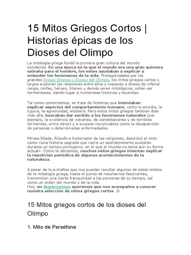 15 Mitos Griegos Cortos | PDF | Edipo | Mitología griega