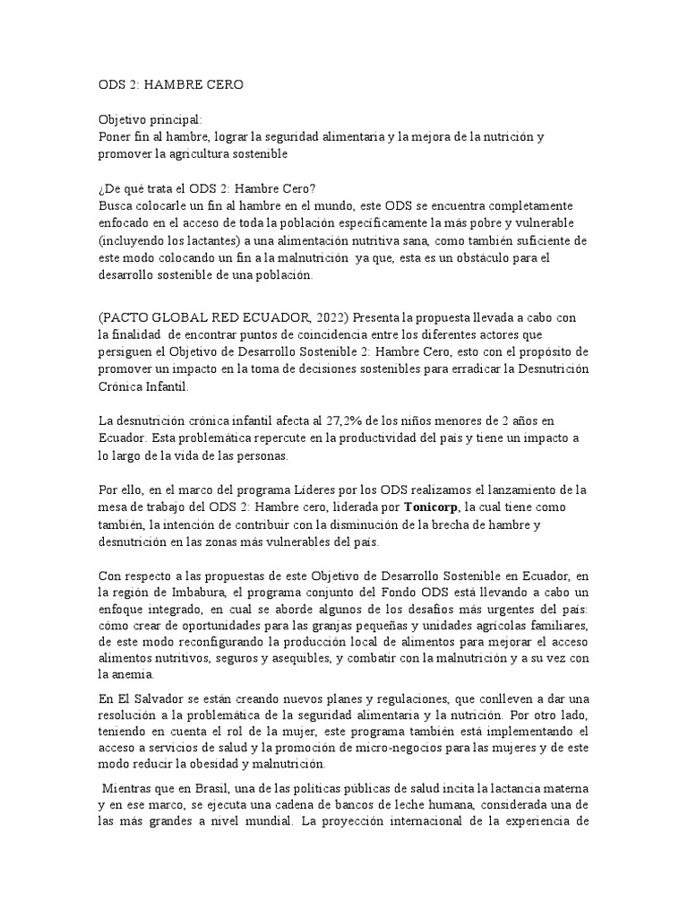 ODS 2 - Hambre Cero | PDF