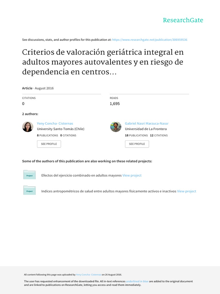 Criterios de Valoracion Geriatrica Integral en Adultos Mayores ...