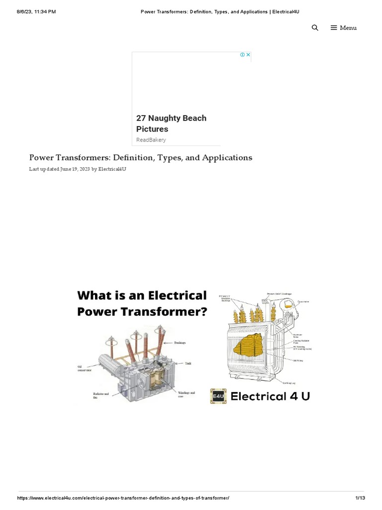 Power Transformers - Definition, Types, and Applications - Electrical4U | PDF | Transformer ...