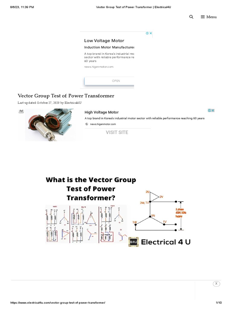 Vector Group Test of Power Transformer - Electrical4U | PDF ...