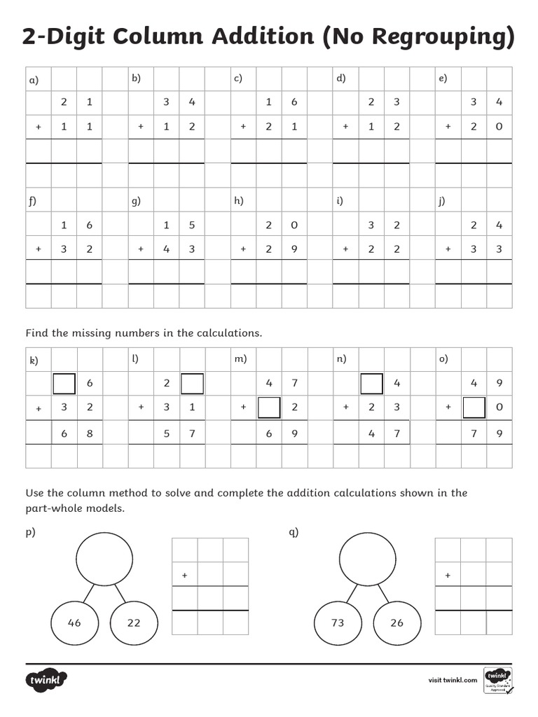 T N 7544 2 Digit Column Addition Worksheet - Ver - 5 | Download Free ...