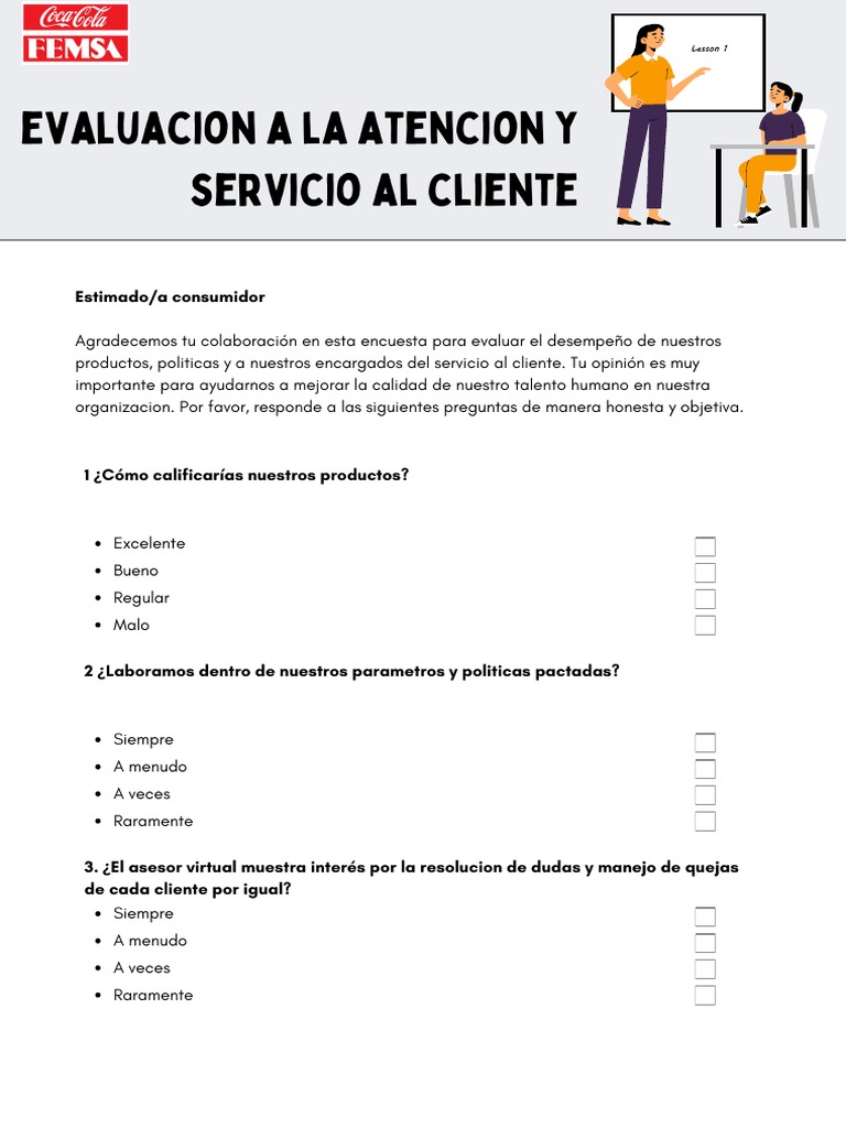 Taller Sobre Evaluación de La Atención y Servicio Al Cliente. Aa4-Ev01 | PDF