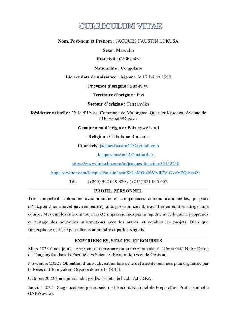 CV de Jacques Faustin | PDF