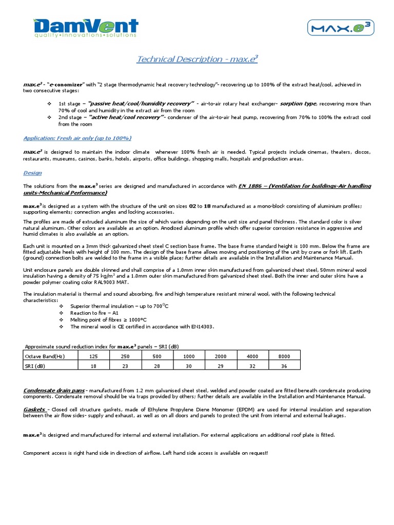 Max.e3 Technical Description ENG | PDF | Air Conditioning | Heat Exchanger