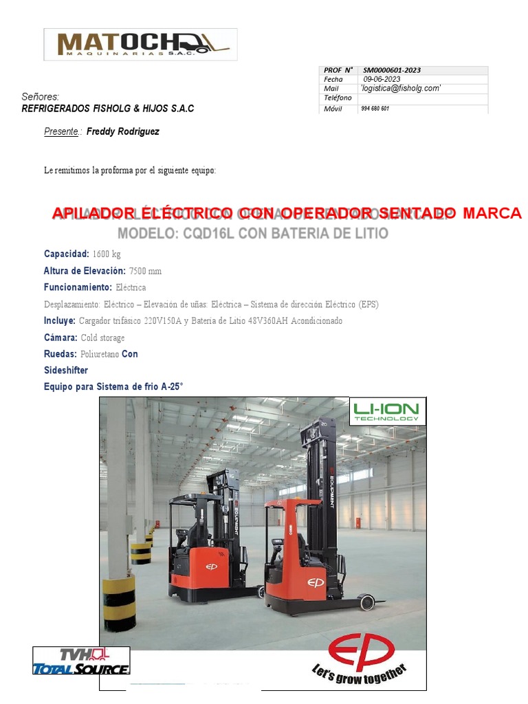 Apilador Electrico Marca Ep Modelo CQD16L para Camara de Frio Bateria ... Apilador Electrico Marca Ep Modelo CQD16L para Camara de Frio Bateria ...