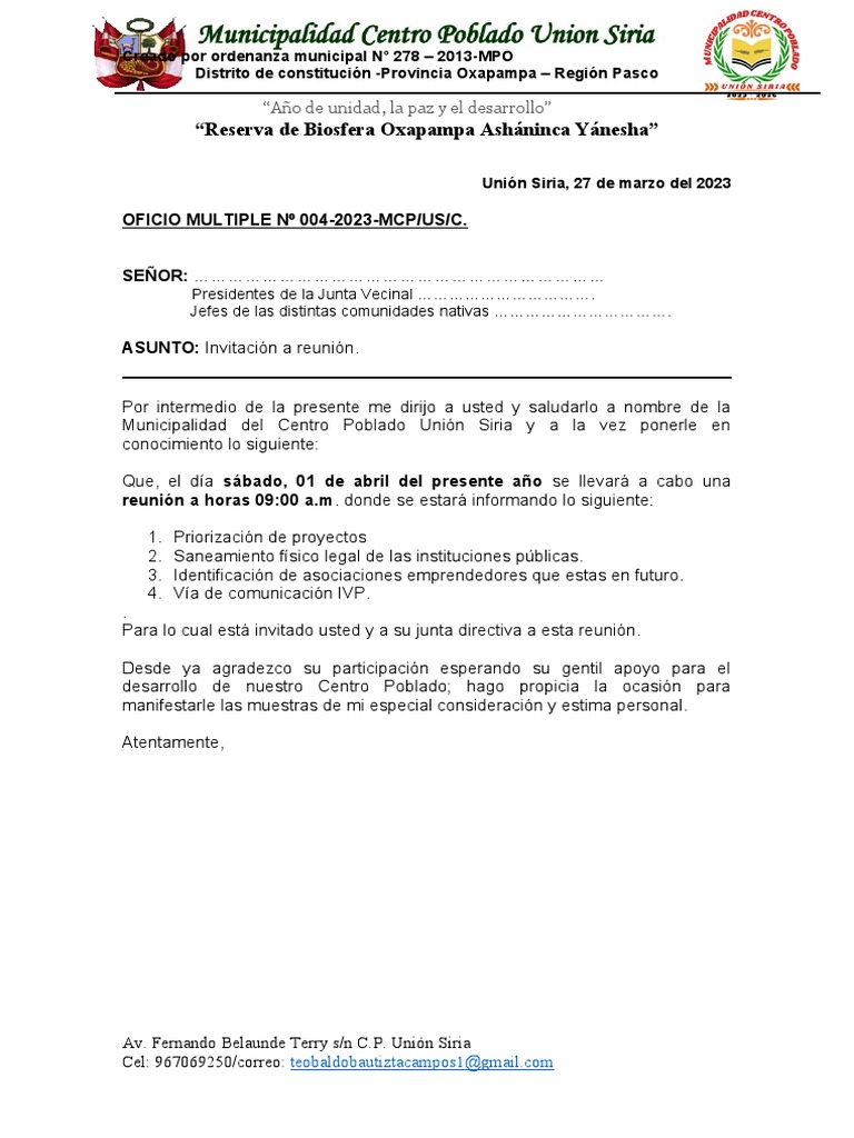 Oficio Multiple 004 para El 01 de Abril | PDF Oficio Multiple 004 para El 01 de Abril | PDF