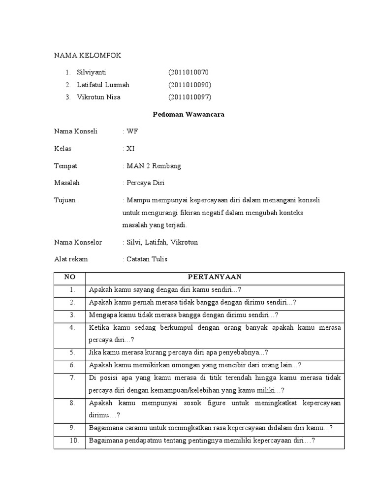Template Atau Verbatim Instrumen Wawancara Dan Observasi | PDF