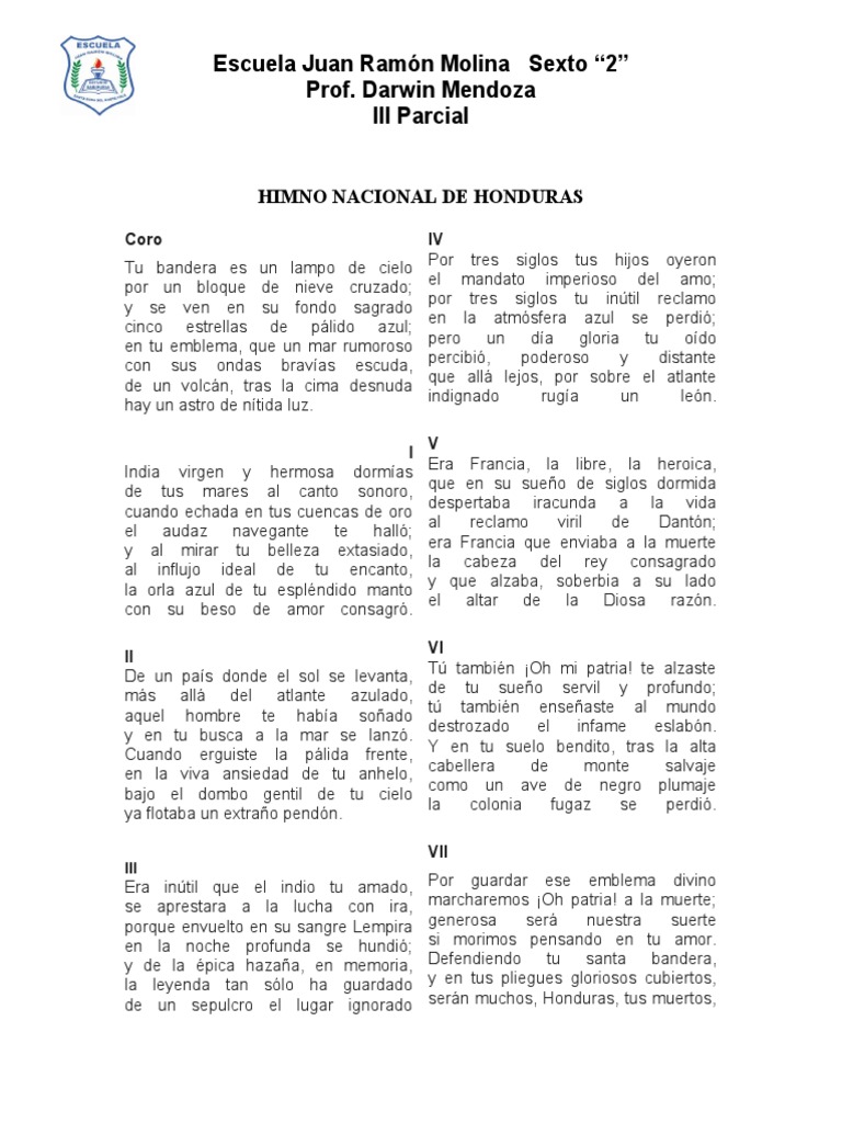 Himno Nacional de Honduras | PDF