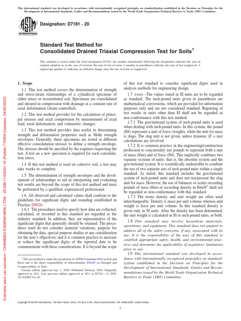 Triaxial CD - ASTM D7181 20 | PDF