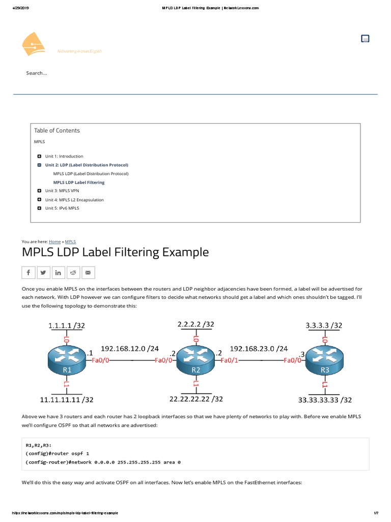MPLS LDP Label Filtering Tutorial | PDF | Networking | Multiprotocol ...