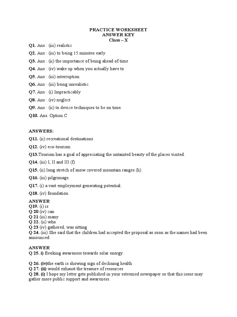 Answer Key Practice Worksheet | PDF
