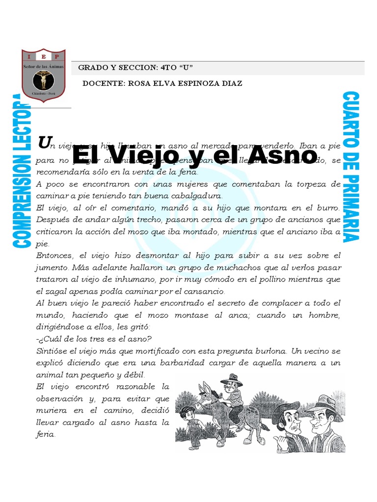 Ficha El Viejo y El Asno para Cuarto de Primaria | PDF