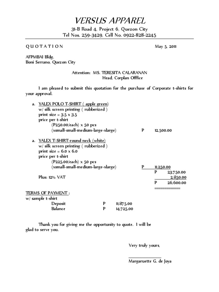 Corporate T-Shirt Quotation Proposal | PDF | Cooking, Food & Wine