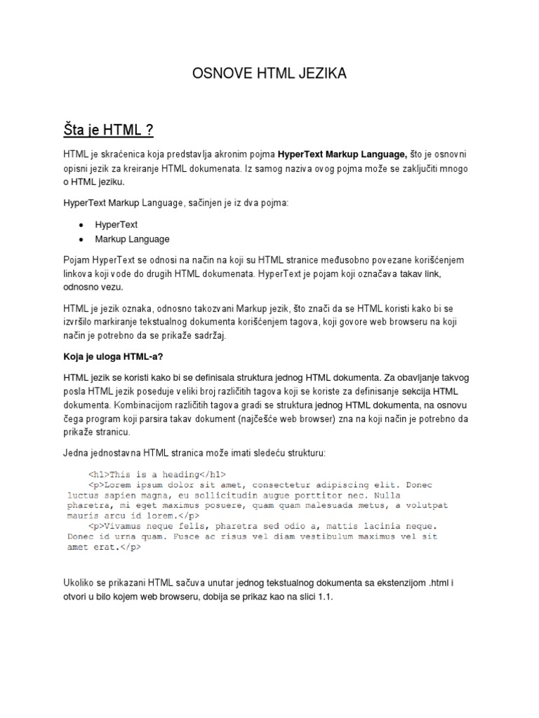 1 Osnove HTML Jezika | PDF