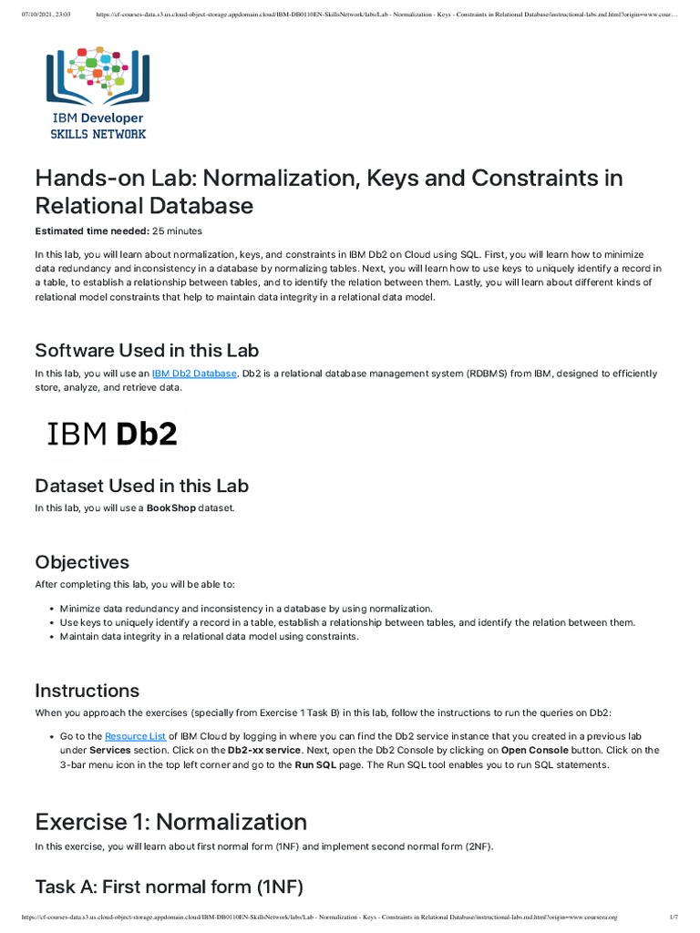 Instructional-Labs - Normalization, Keys and Constraints in Relational Database | PDF ...