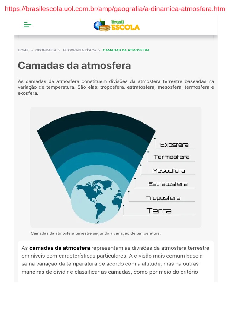 14JUL23. Brasil Escola Camadas Da Atmosfera | PDF | Atmosfera da Terra | Atmosfera