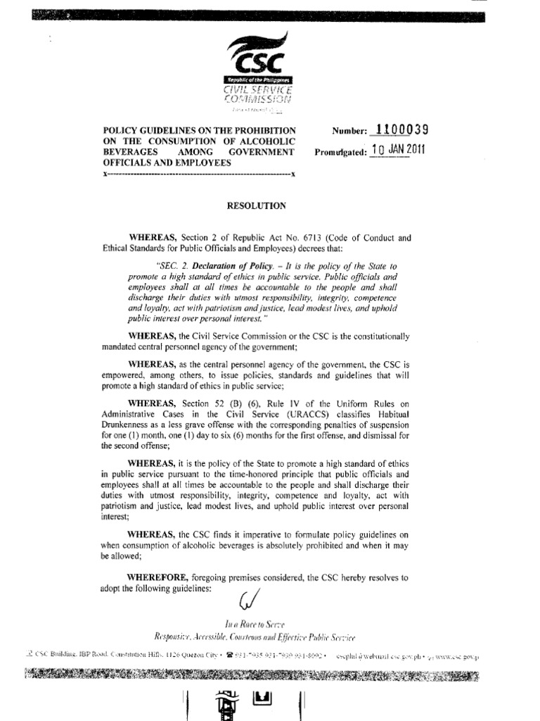 CSC Resolution No. 1100039 | PDF