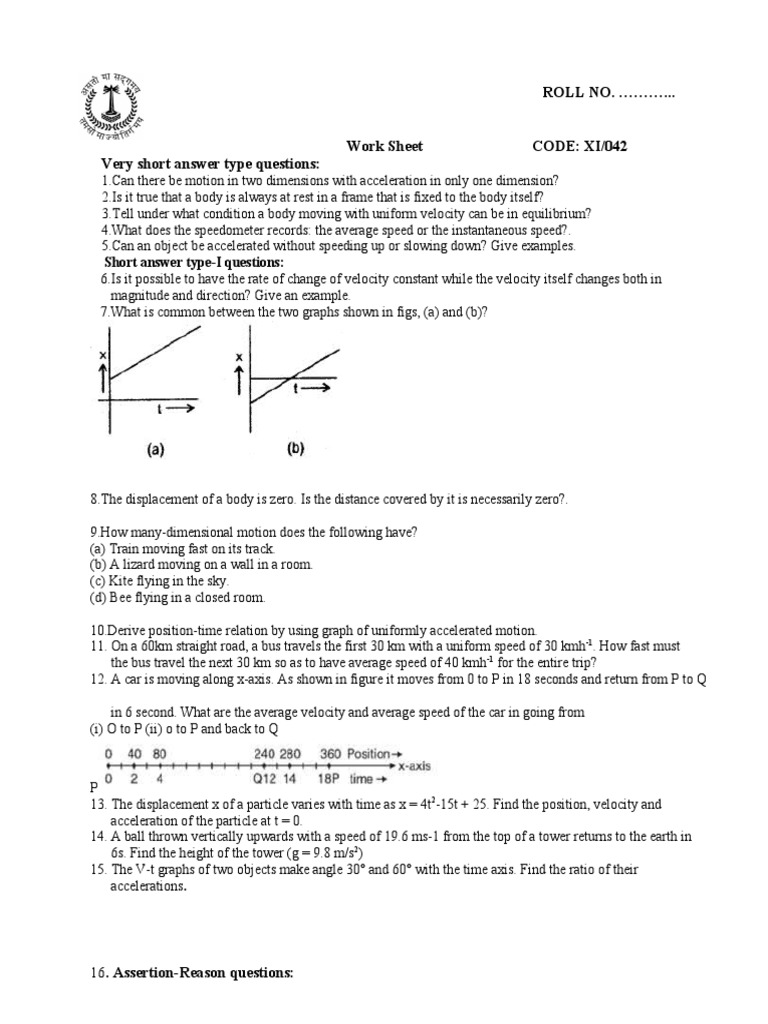 Class Xi Motion Along A Straight Line | PDF | Velocity | Acceleration