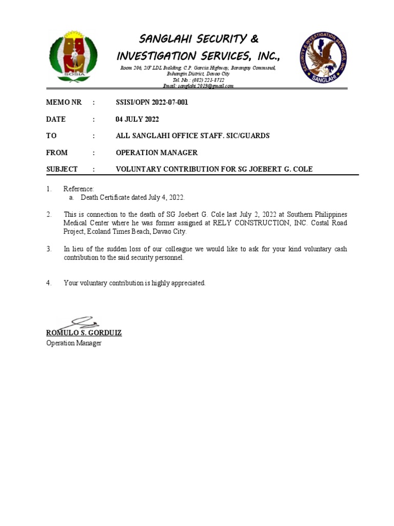Voluntary Contributions SG Cole | PDF