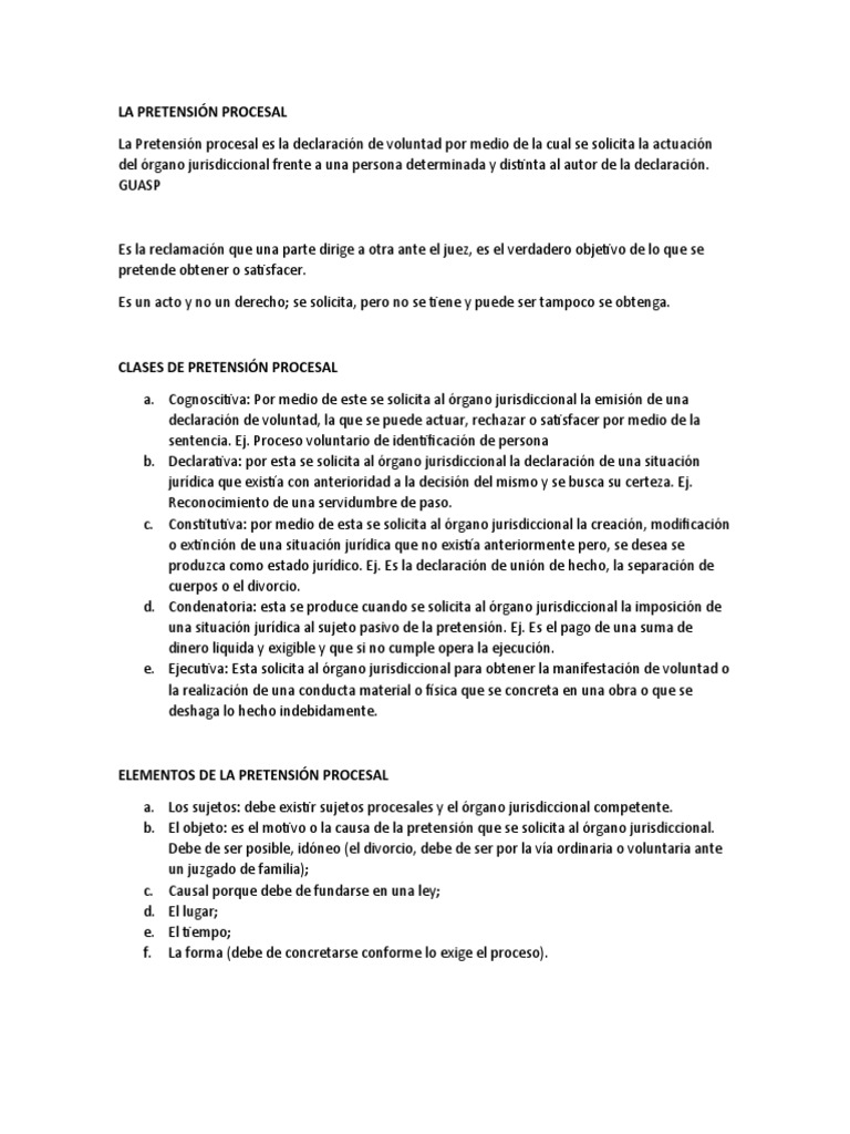 Tipos y Elementos de la Pretensión Procesal | PDF | Ley procesal ...