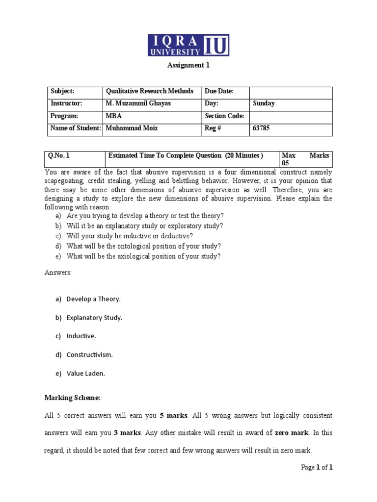 Qualitative Reasearch Methods - Assignment 1 | PDF