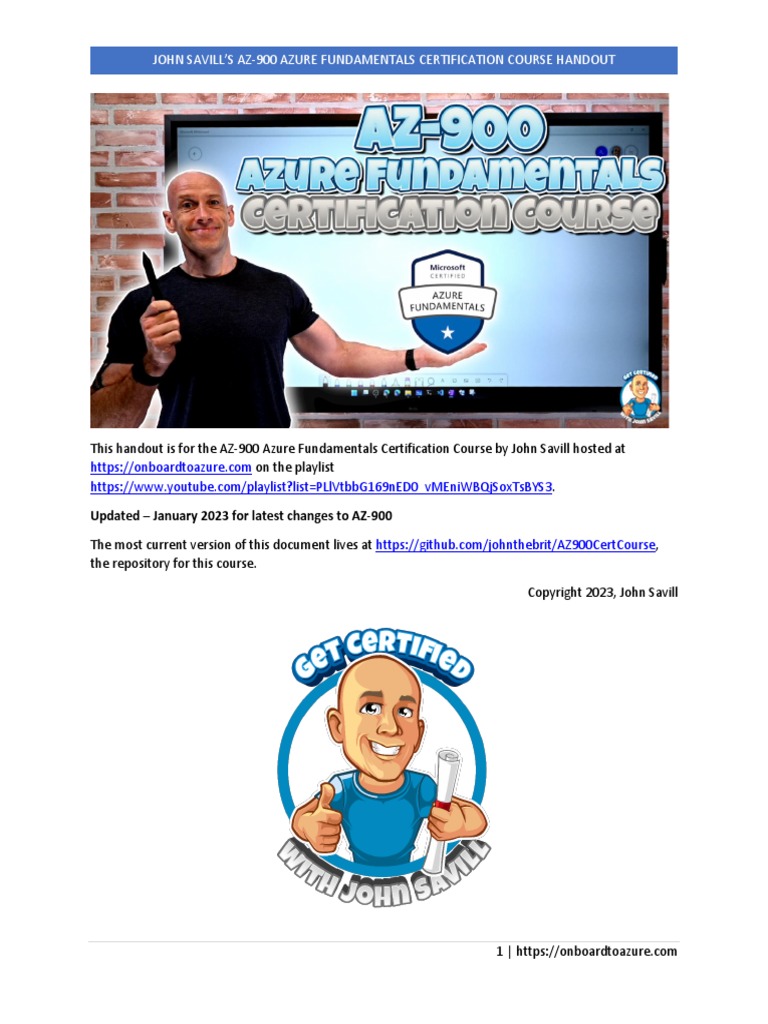 John Savills Az 900 Azure Fundamentals Certification Course Handout Pdf