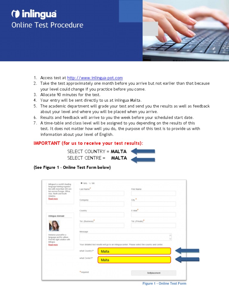 Online Test Procedure INLINGUA | PDF