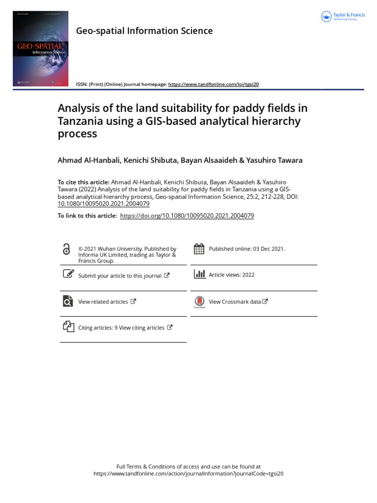 Analysis of The Land Suitability For Paddy Fields in Tanzania Using A ...