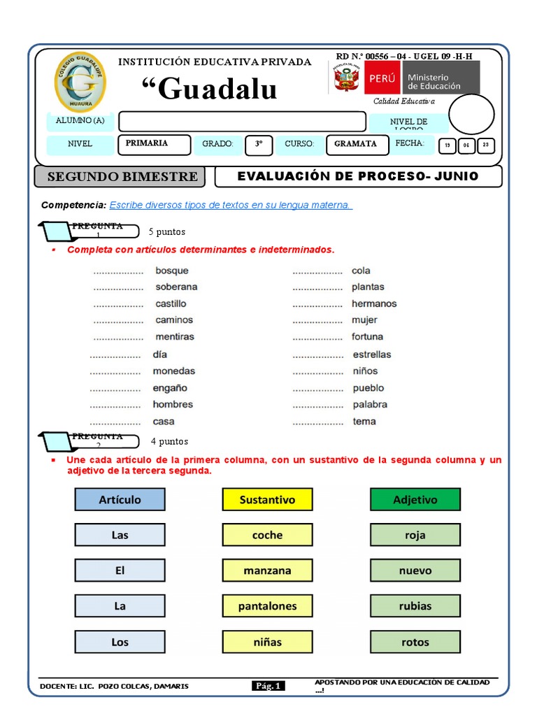 Examen de Gramatica | PDF