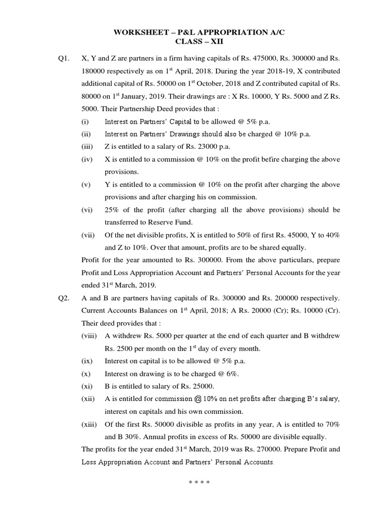 Worksheet (P&L) Accounts | PDF