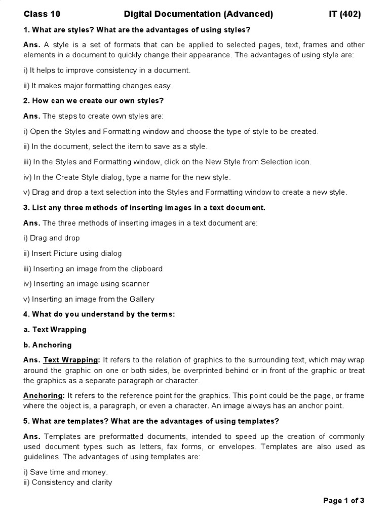 Chapter - Digital Documentation (Advanced) Class 10 | PDF | Cursor (User Interface) | Computing