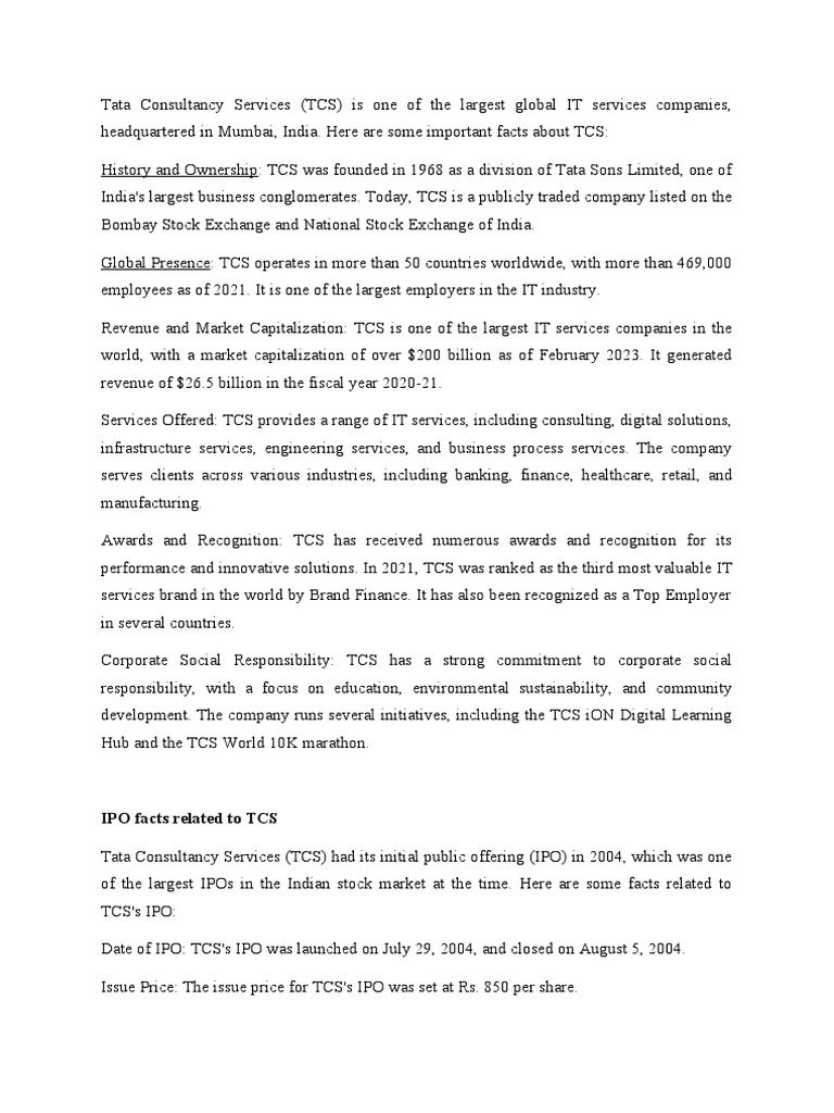 IPO Facts Related To TCS | PDF | Initial Public Offering | Investing
